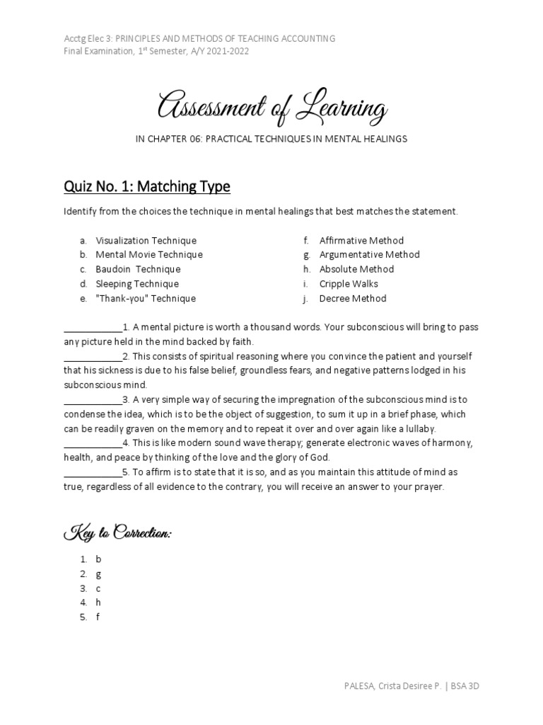 PALESA - 3D - PMTA Final Exam - Quizzes | PDF | Prayer | Mind