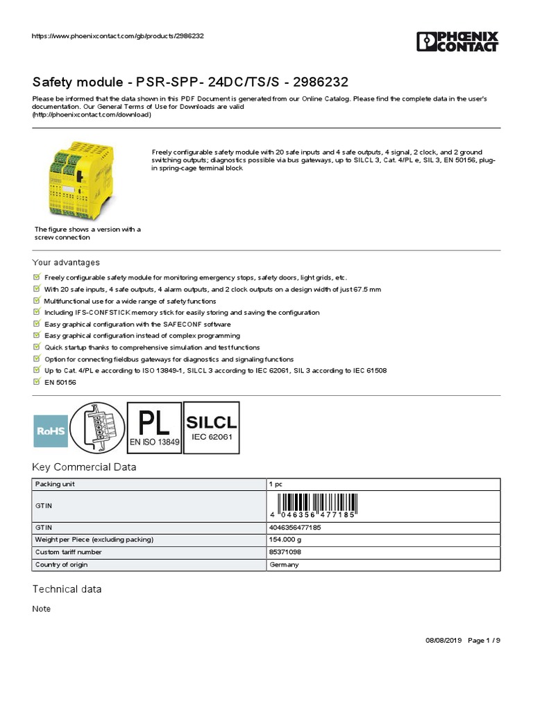 Safety Module - PSR-SPP-24DC/TS/S - 2986232: Your Advantages | PDF ...