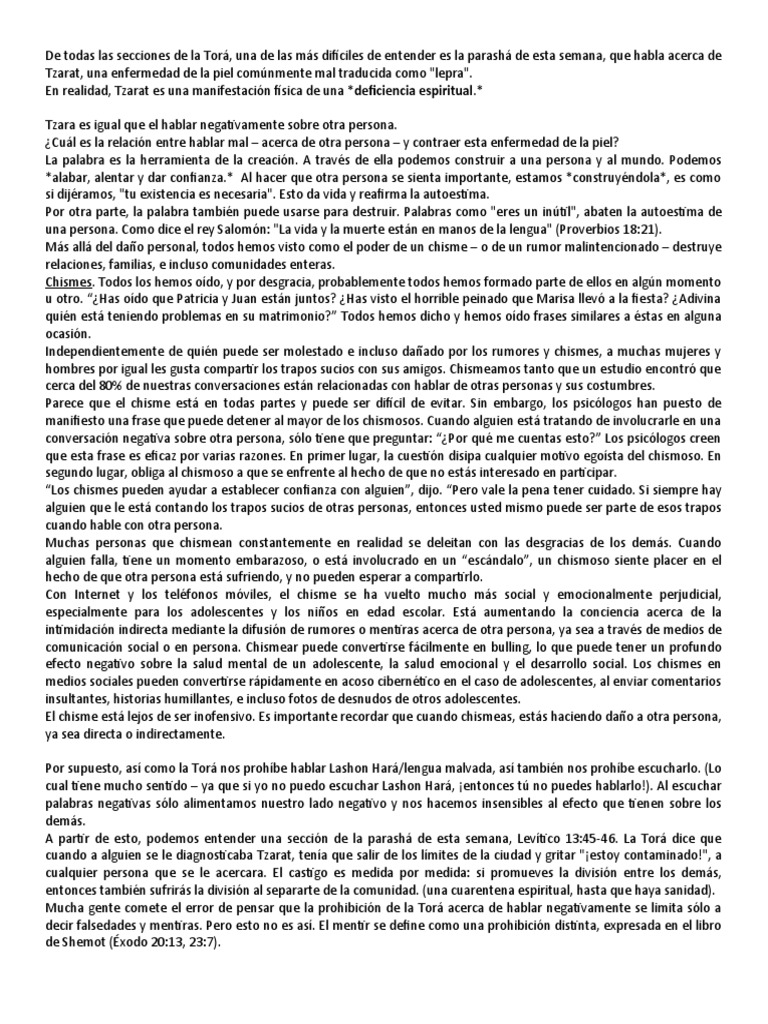 Resumen Parasha Metzora | PDF | Autoestima Resumen Parasha Metzora | PDF | Autoestima