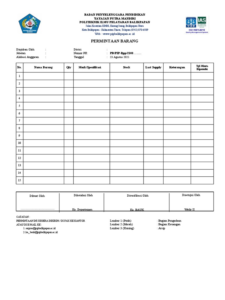 Form Permintaan Barang | PDF
