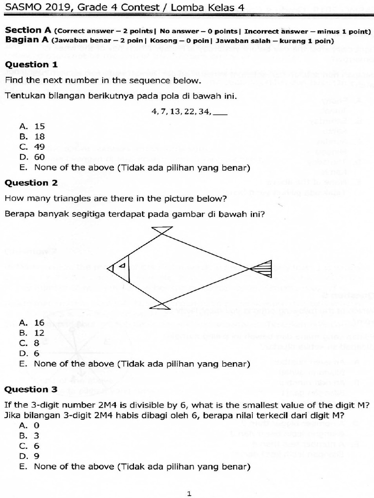 Grade 4 - SASMO 2019 | PDF
