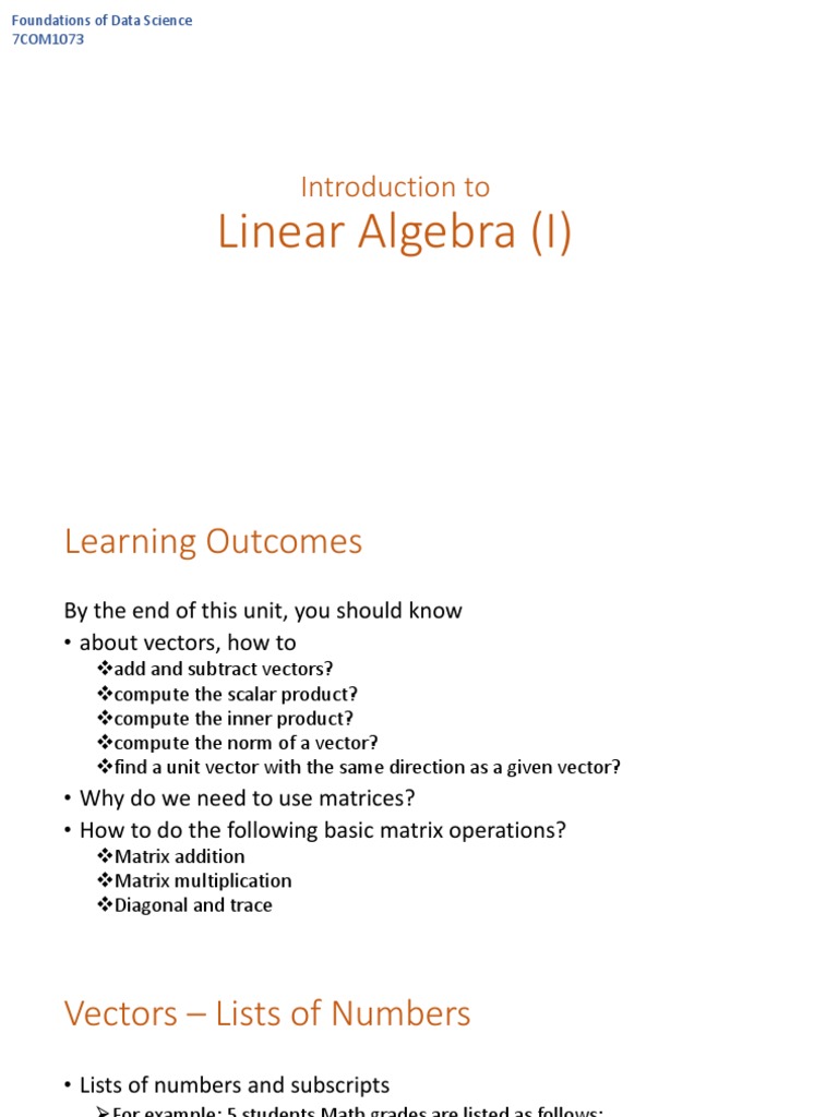 Unit1 Linear Algebra 1-1 | PDF | Matrix (Mathematics) | Vector Space