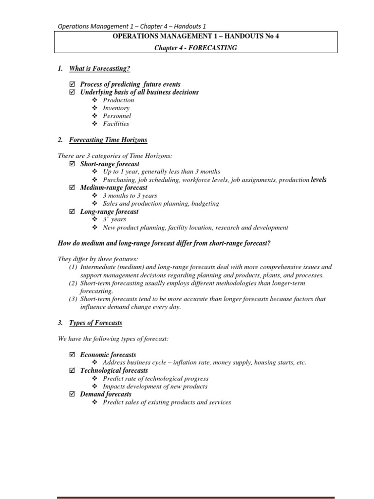 Operations Management 1 - Chapter 4 Handouts 1 | PDF | Forecasting ...