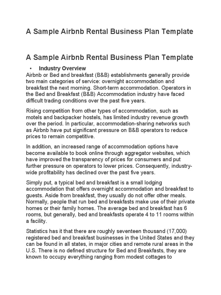 Airbnb Rental Business Plan Template | PDF | Airbnb | Bed And Breakfast