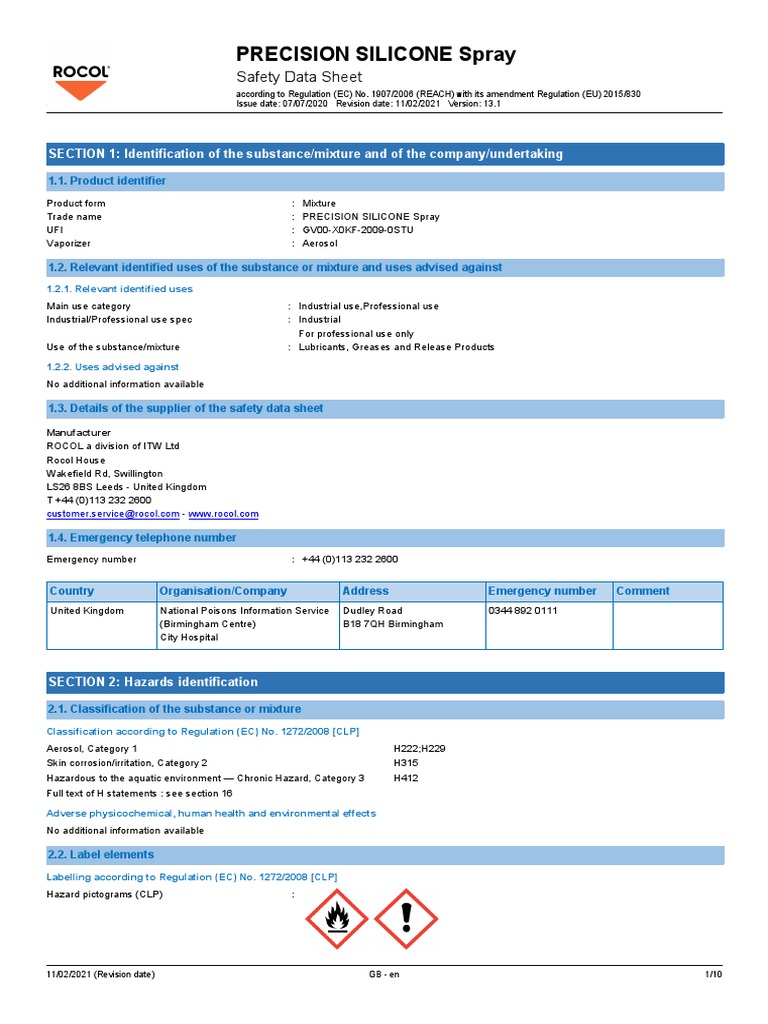 PRECISION SILICONE SDS | PDF | Dangerous Goods | Firefighting