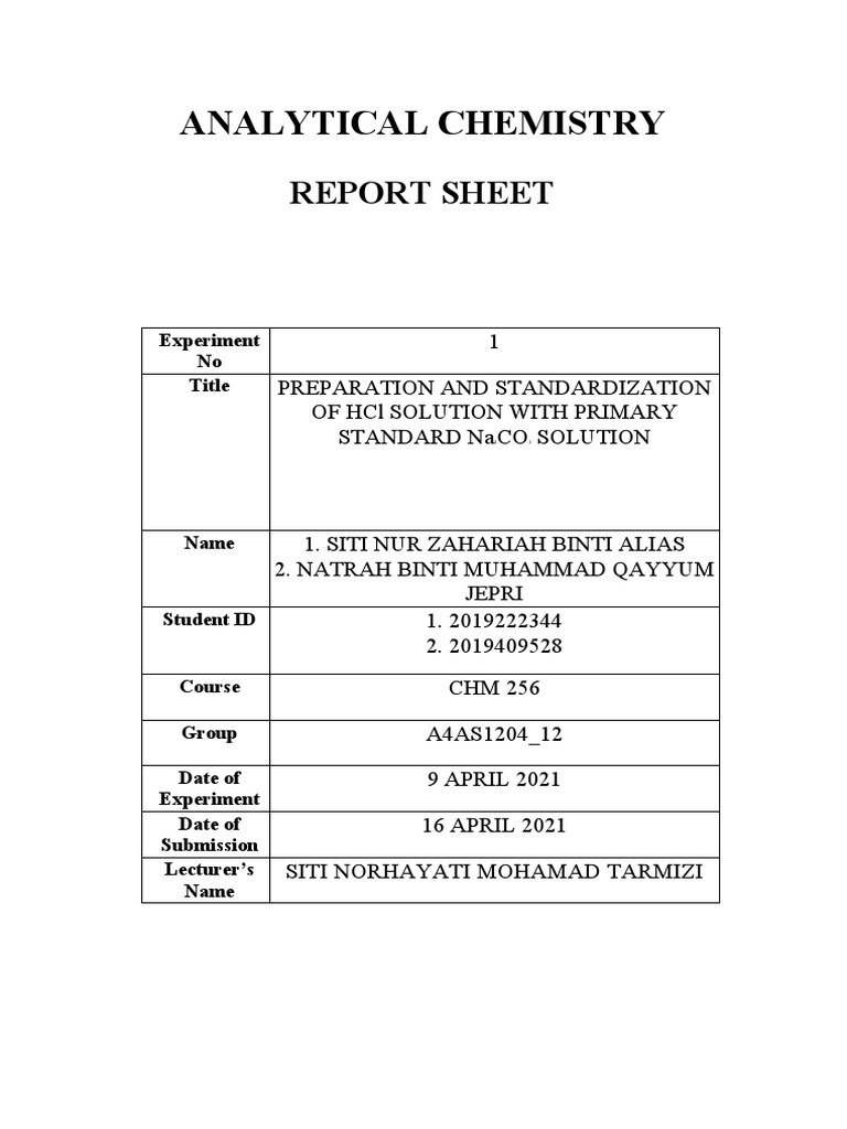 Analytical Chemistry Lab 1 | PDF | Chemistry | Titration