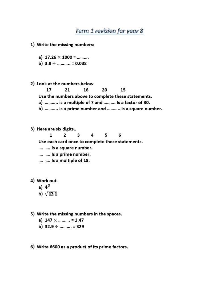 Year 8 Term 1 Revision | PDF | Interest | Significant Figures