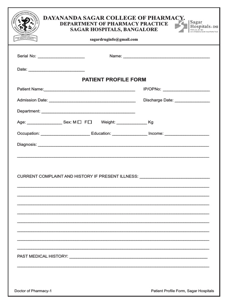 Patient Profile Form - DSCP | PDF | Physician | Pharmacy