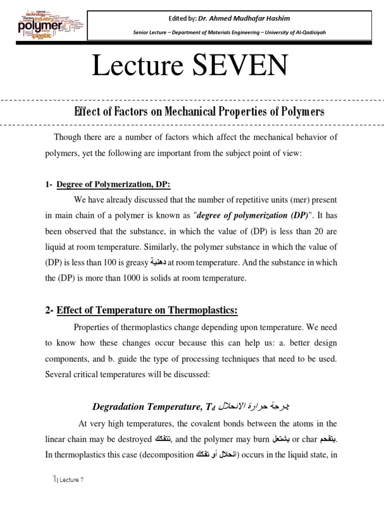 Lecture SEVEN: Effect of Factors On Mechanical Properties of Polymers | Download grátis PDF ...