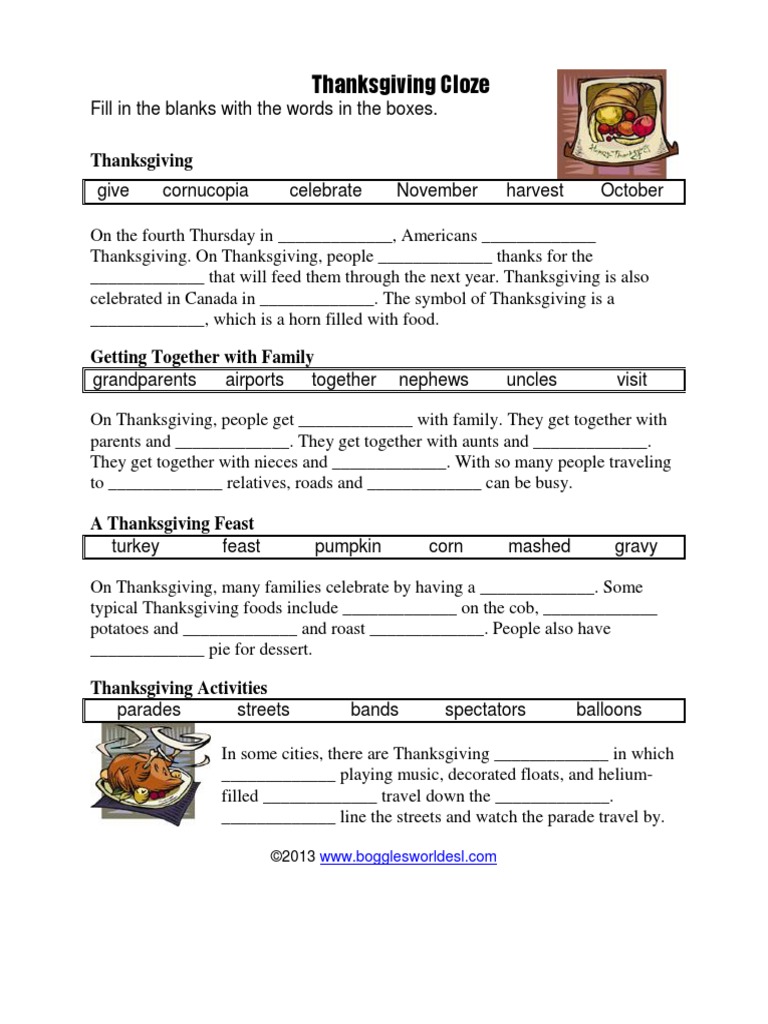 Thanksgiving Cloze | PDF
