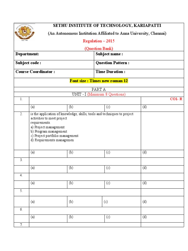 Question Bank Format | PDF