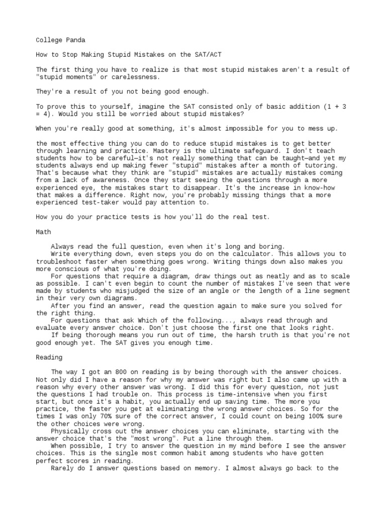 College Panda Sat Advice | PDF | Sat | Question