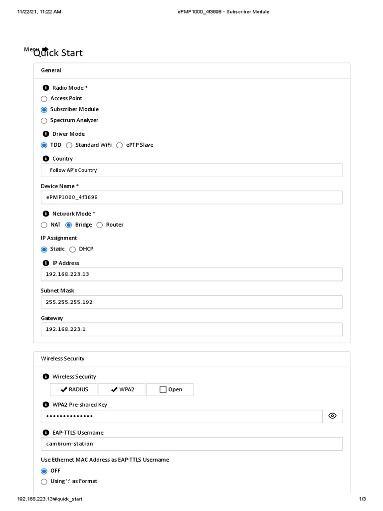 ePMP1000 - 4f3698 - Subscriber Module | PDF | Wi Fi | Telecommunications