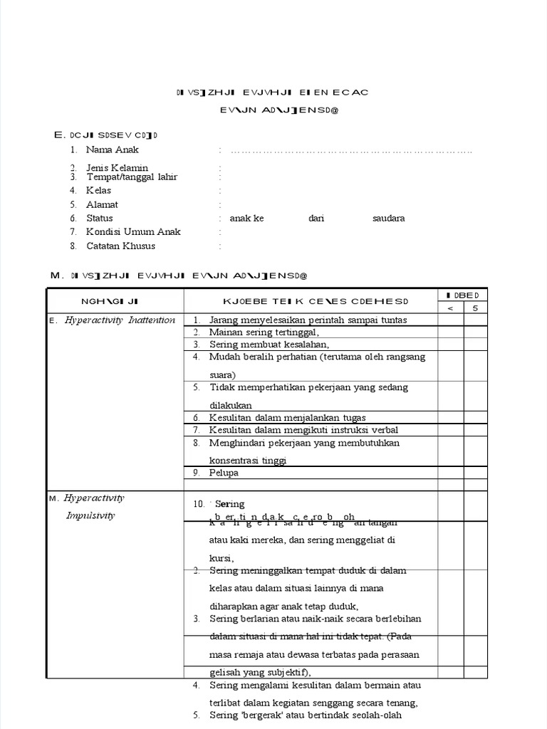 PDF Instrumen Asesmen Anak Adhd | PDF