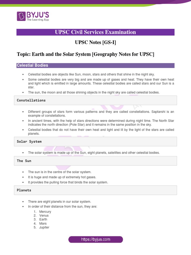 Earth and The Solar System Geography Notes For UPSC | PDF | Natural ...