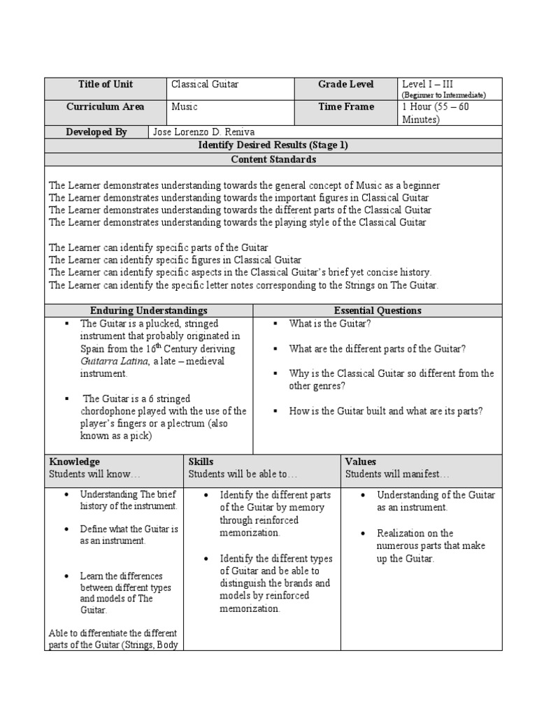 Lesson Plan 1 (Classical Guitar) (Online) by MR | PDF | Guitars ...