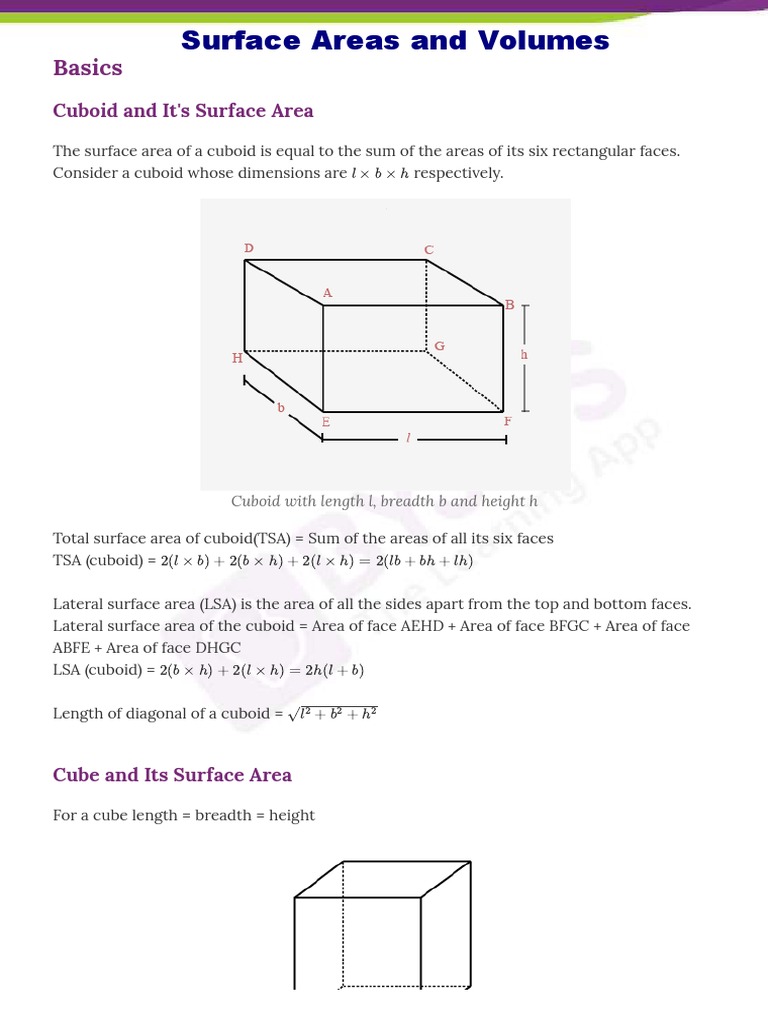 Class 10 Surface Area and Volume Guide | PDF | Volume | Area
