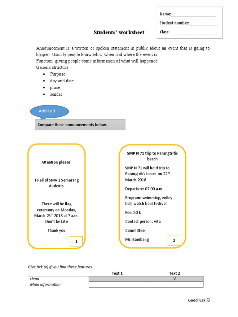 Students' Worksheet | PDF
