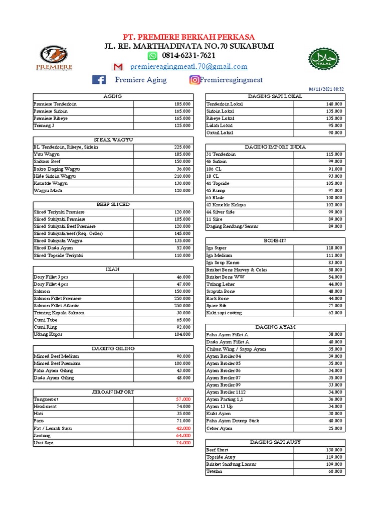 UPDATE PRICE LIST 051121 Resto | PDF | Beef | Sauce