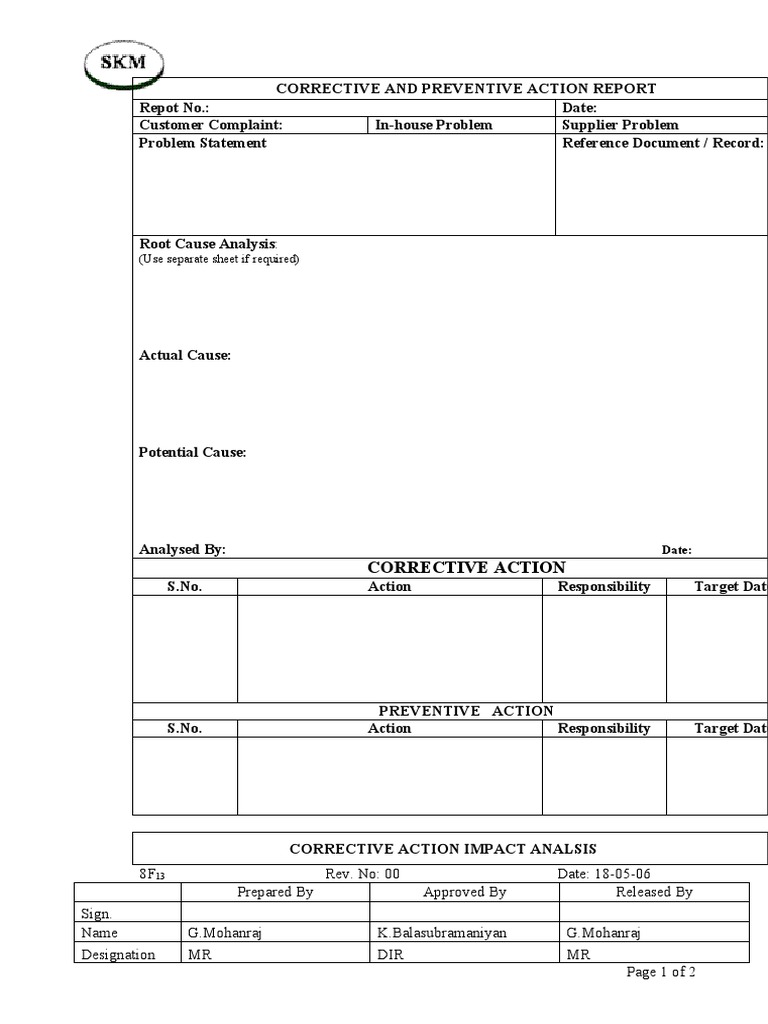 Corrective & Preventive Action Report | PDF | Business | Business Process