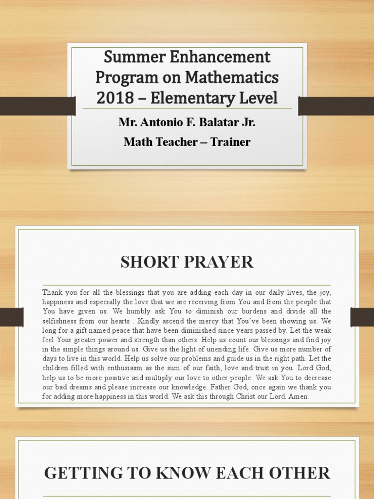 Summer Enhancement Program On Mathematics 2018 - Elementary Level | PDF ...