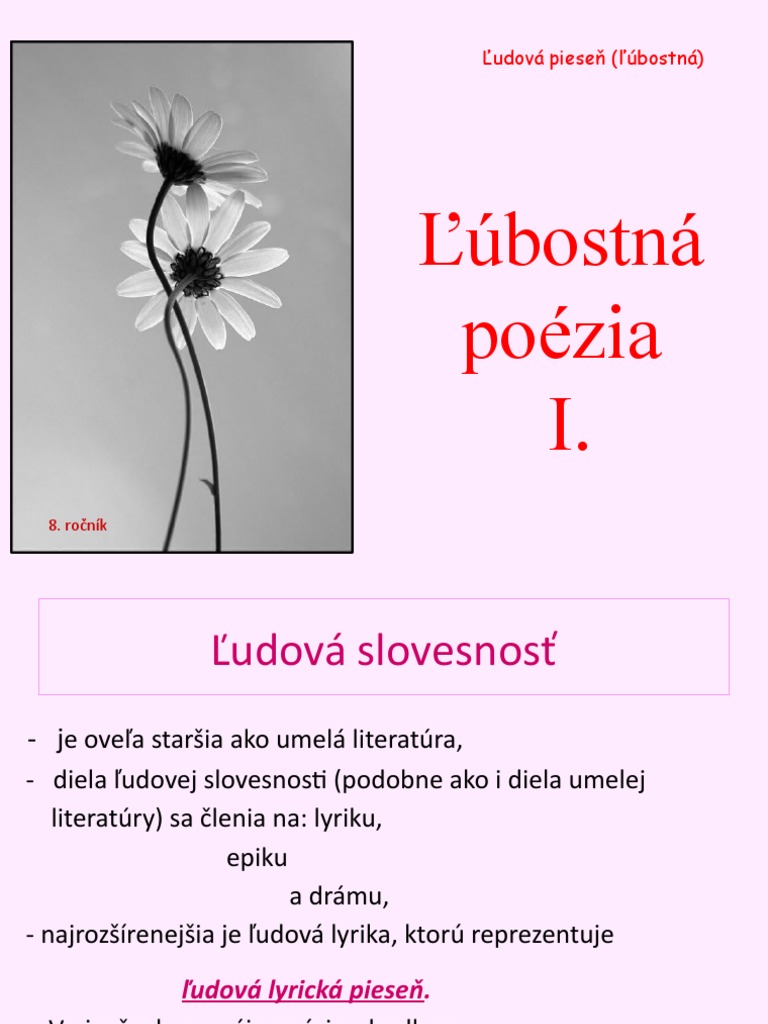 Ľúbostná Poézia (Ľudová) V 8. Ročníku | PDF