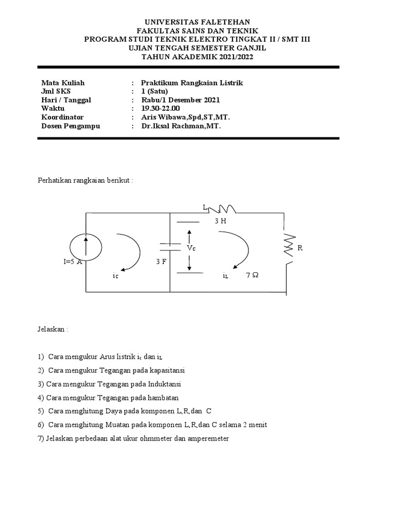Soal UTS BBLK Praktikum Rangkaian Listrik | PDF