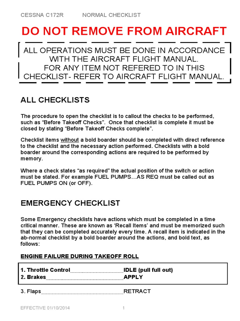 C172 Checklist (For G1000) | Download Free PDF | Takeoff | Landing Gear