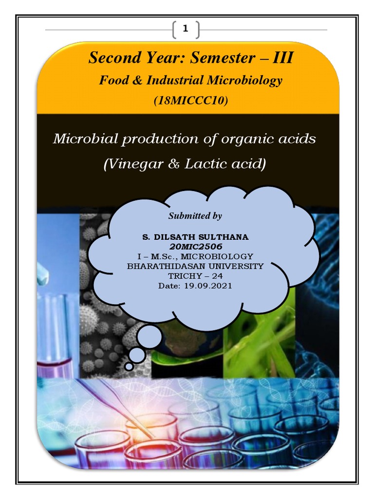 Microbial Production of Organic Acids (Vinegar & Lactic Acid) 20mic2506 ...