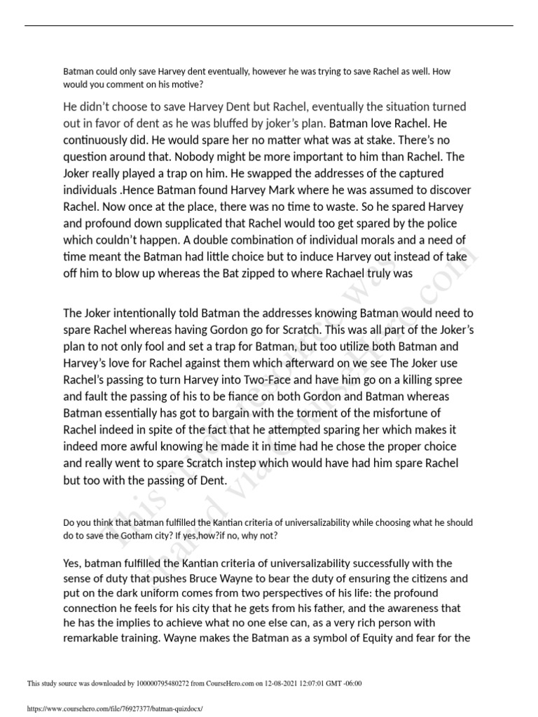 Batman Quiz | PDF | Immanuel Kant | Batman