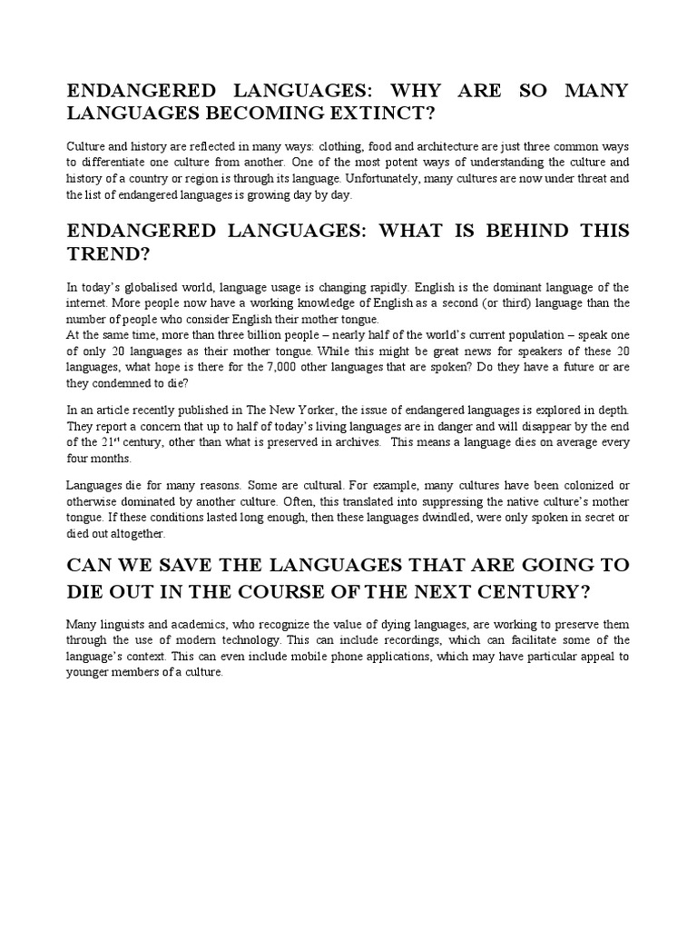 Endangered Languages: Why Are So Many Languages Becoming Extinct? | PDF ...