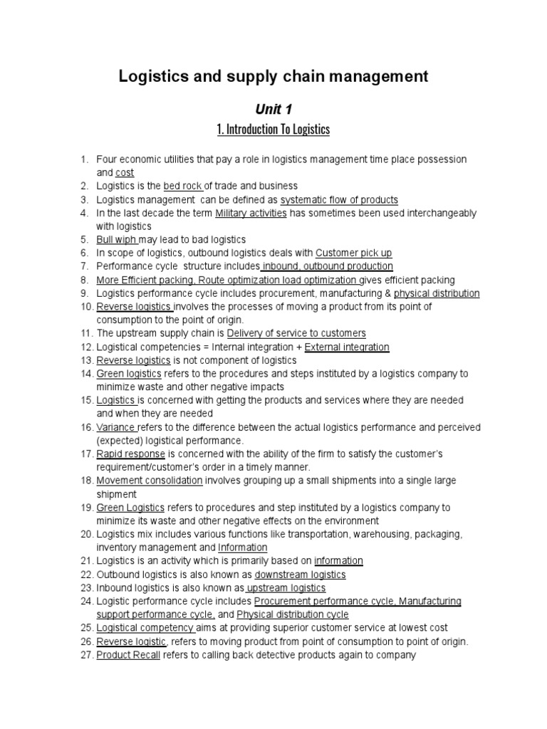 Logistics and Supply Chain Overview | PDF | Logistics | Supply Chain ...