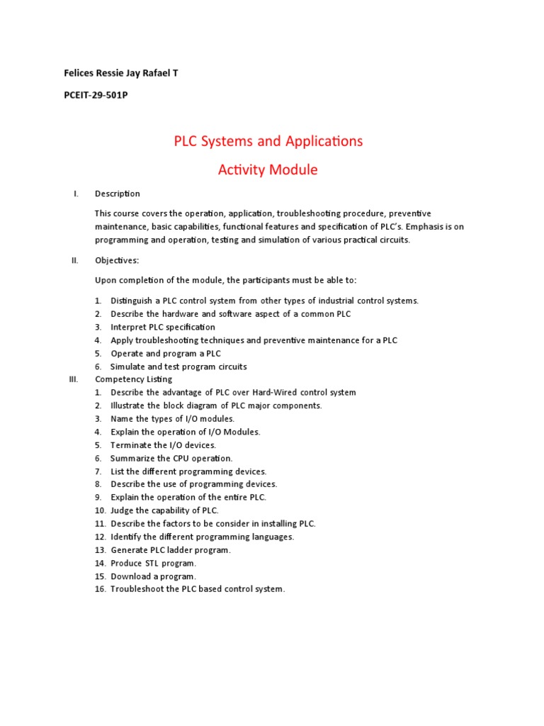 Felices PLC Module Activity | PDF | Programmable Logic Controller ...