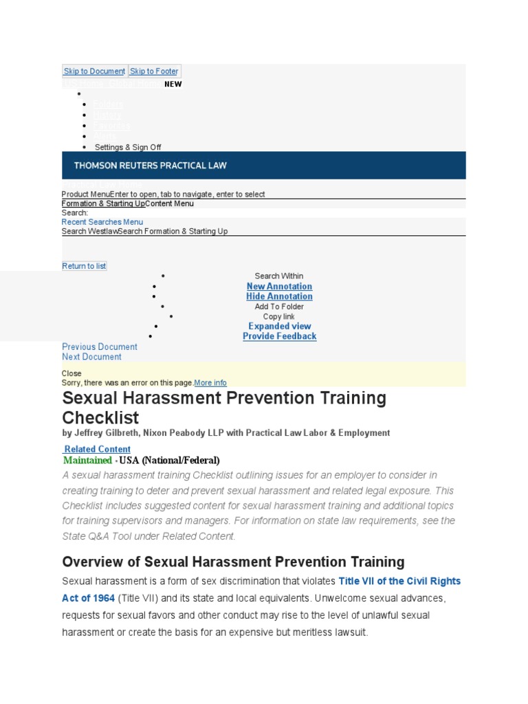 Sexual Harassment Prevention Training Checklist | PDF | Sexual ...