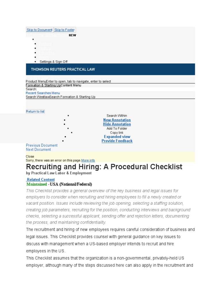 Recruiting and Hiring - A Procedural Checklist | PDF | Background Check ...