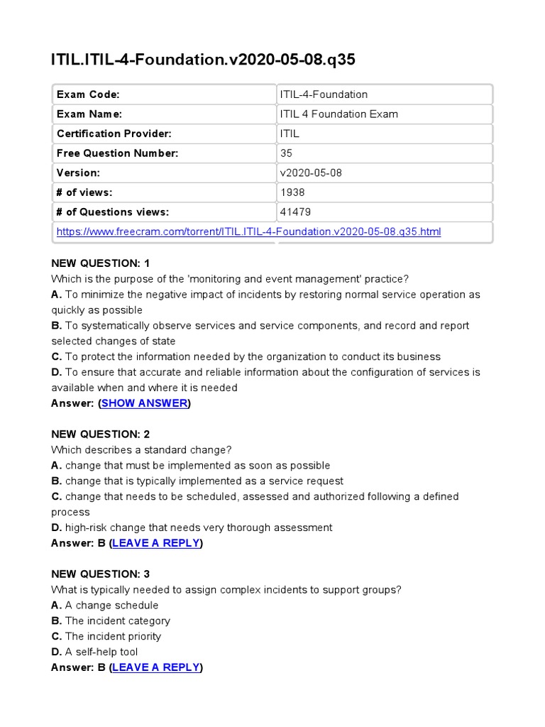 ITIL 4 Foundation Exam Overview | PDF | It Service Management | Test ...