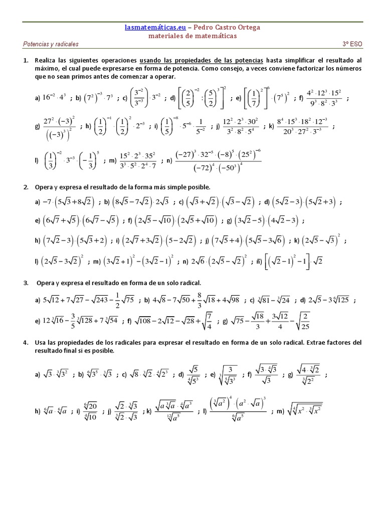 Operaciones Con Potencias y Radicales | Descargar gratis PDF | Matemáticas