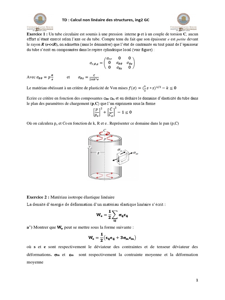 TD: Calcul Non Linéaire Des Structures, Ing2 GC | PDF | Élasticité (Physique) | Déformation ...