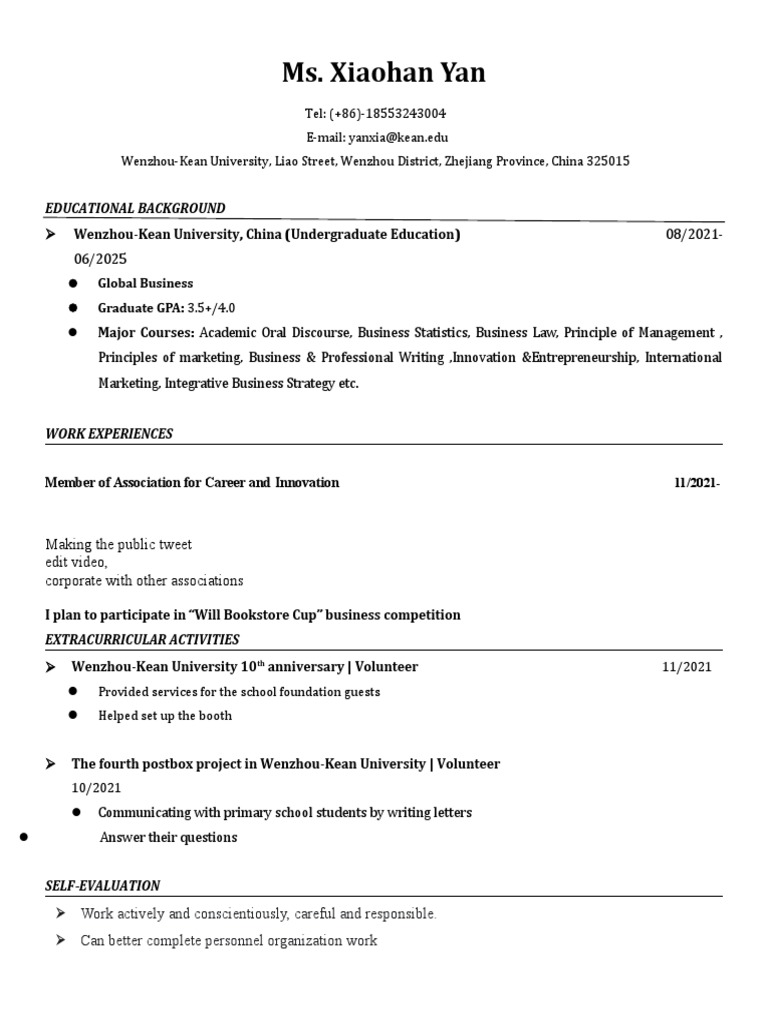 CV Cathy Xiaohan Yan | PDF