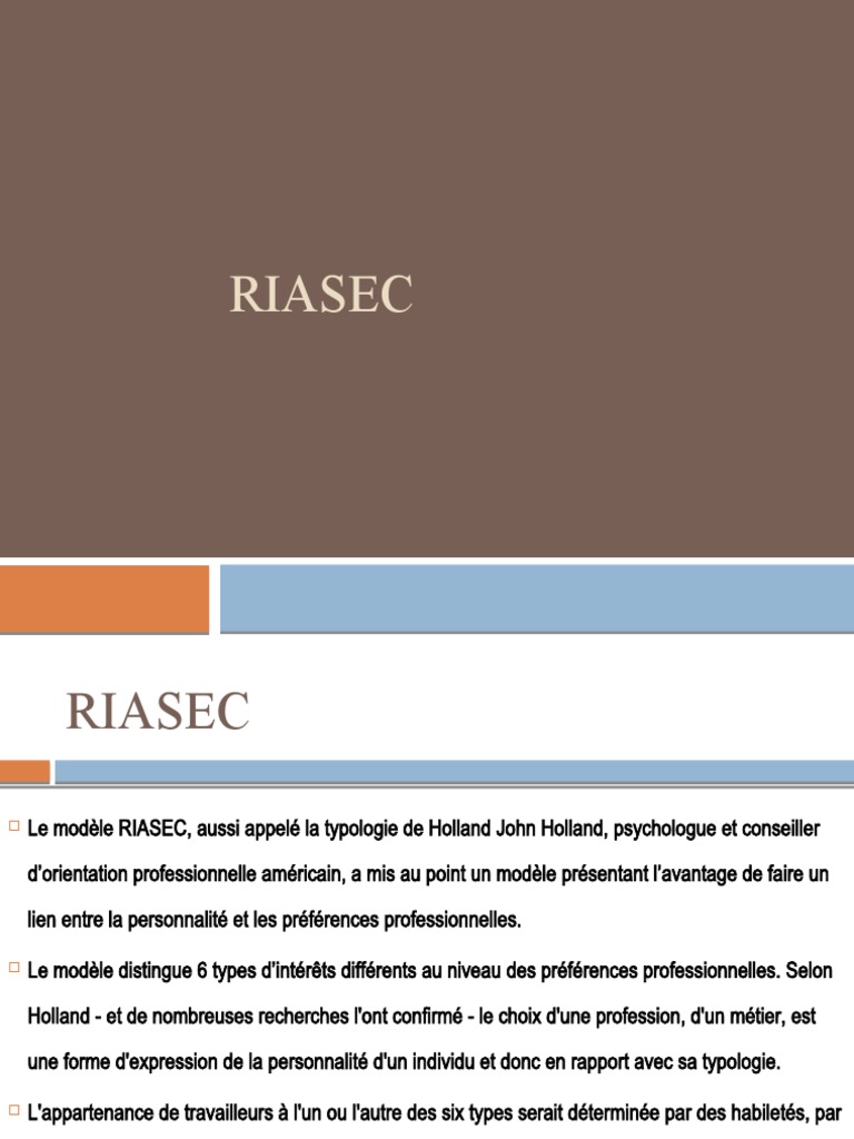 Typologie RIASEC de John Holland | PDF | Intelligence | Réalisme ...