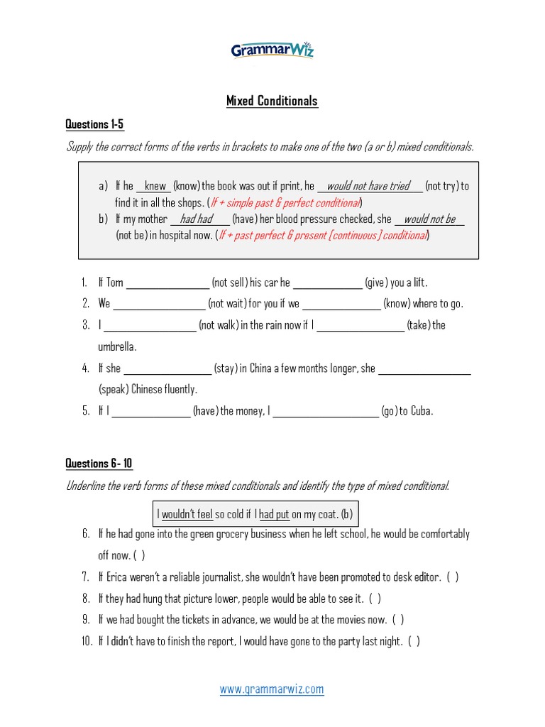 Mixed Conditional Clauses Worksheet | PDF | Syntax | Language Mechanics