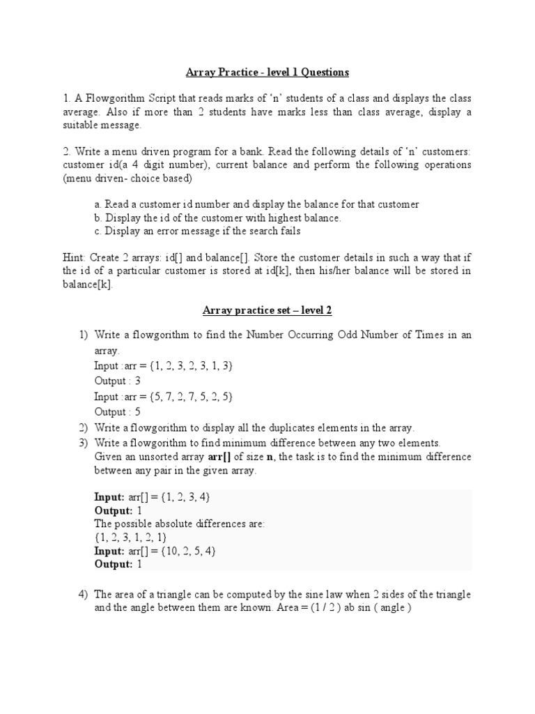 Array Practice - Level 1 Questions | PDF
