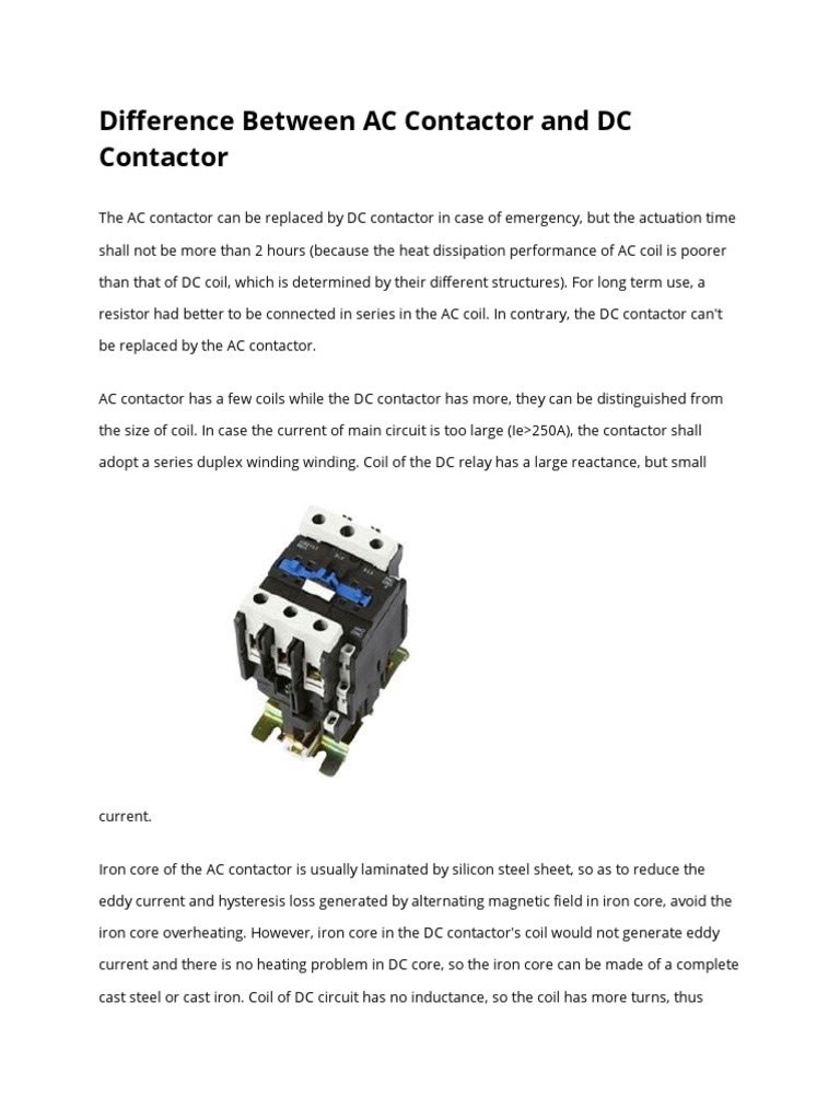 Difference of AC DC Contactor | PDF | Inductor | Alternating Current