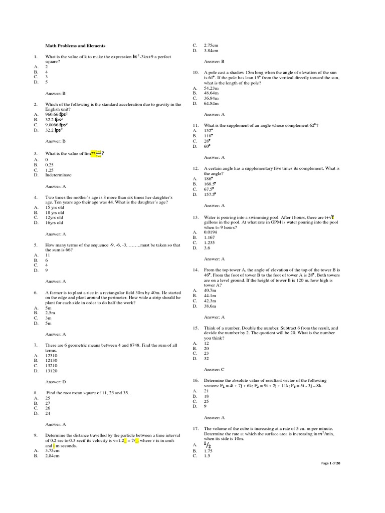 Math and Physics Problem Set with Answers | PDF | Force | Momentum