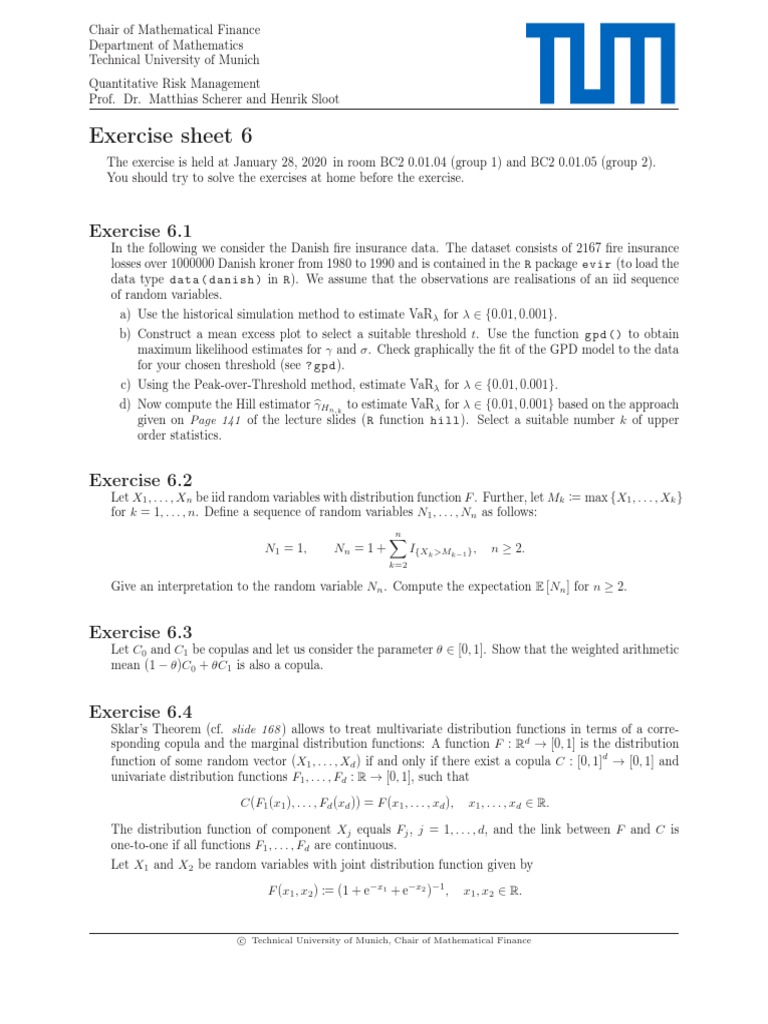 Quantitative Risk Management WS1920 Assignment 6 | PDF | Mathematical ...