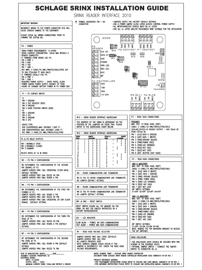 Schlage Srinx Installation Guide | PDF