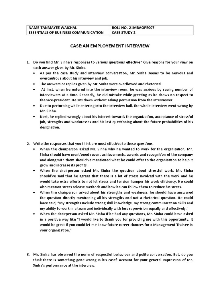 Case:An Employement Interview | PDF | Question | Interview