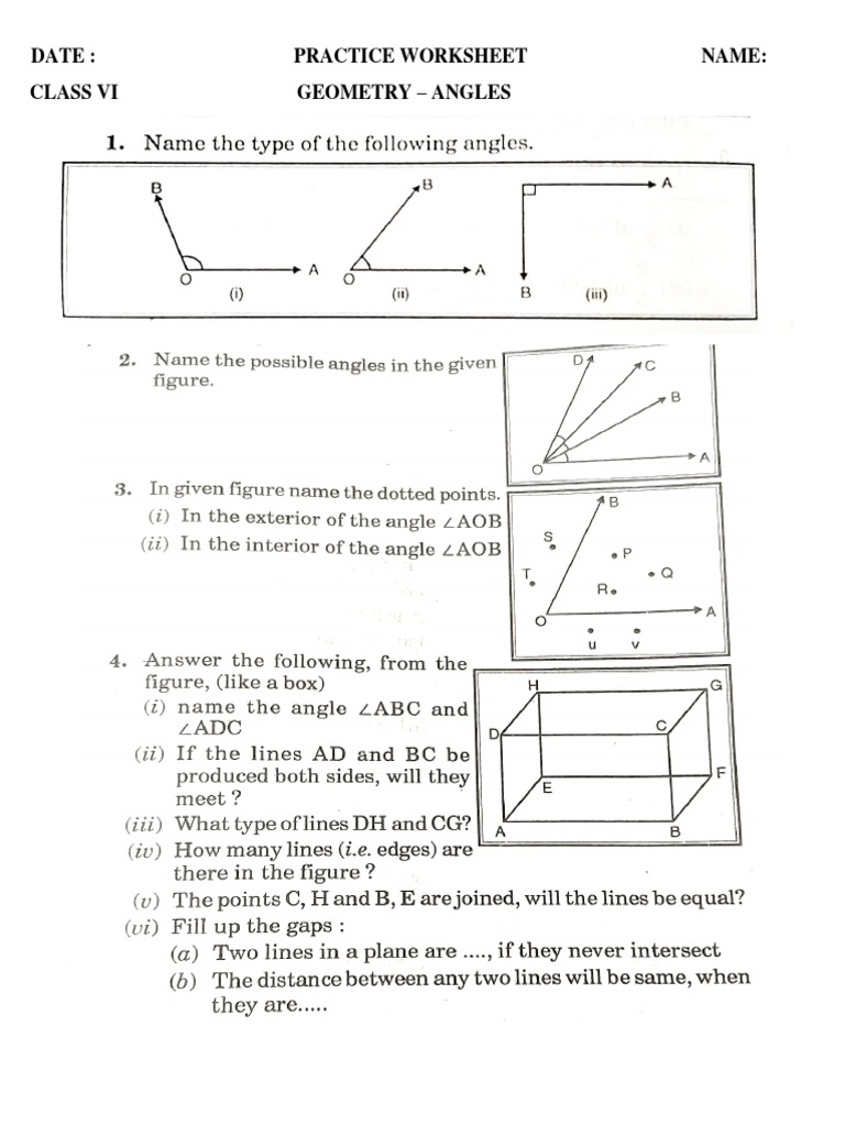Practice Worksheet ANGLES Grade 6 | PDF