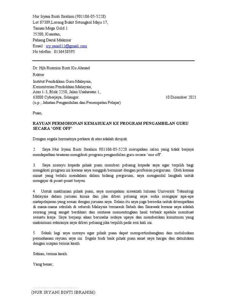 Contoh Surat Rayuan Ipg PDF Free | PDF