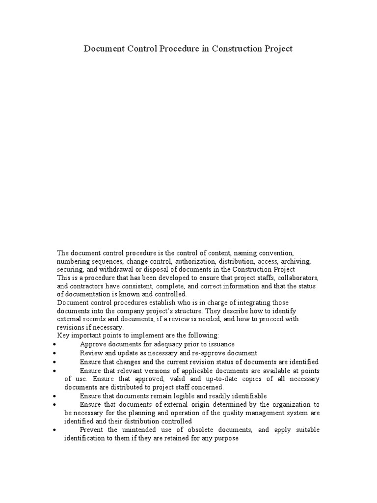 Document Control Procedure in Construction Project | PDF | Iso 9000 ...
